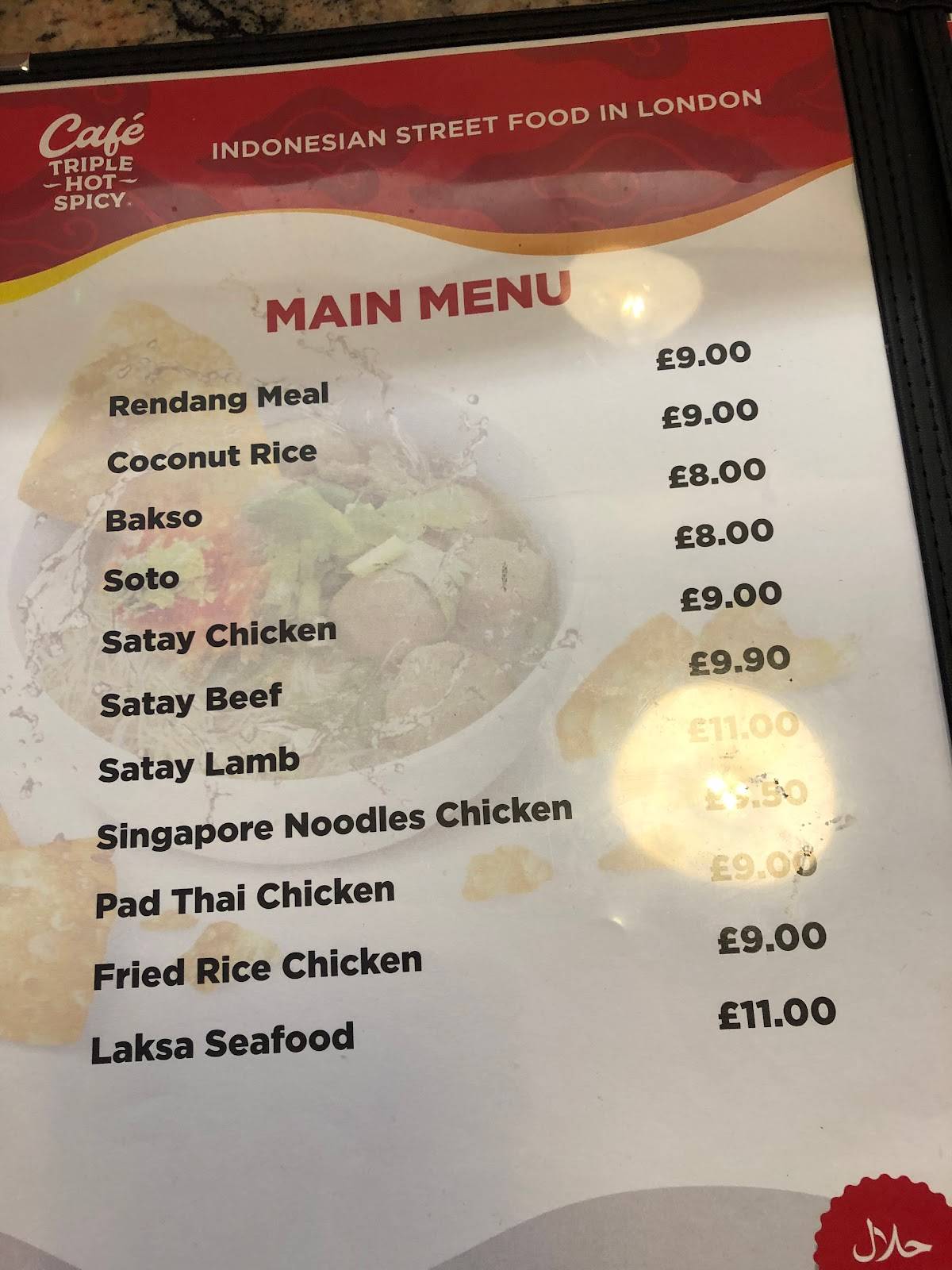 Menu at Triple Hot Spicy Café restaurant, London