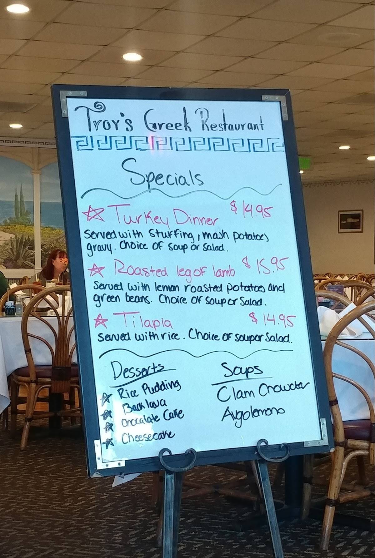Menu at Troy's Greek Restaurant, San Diego