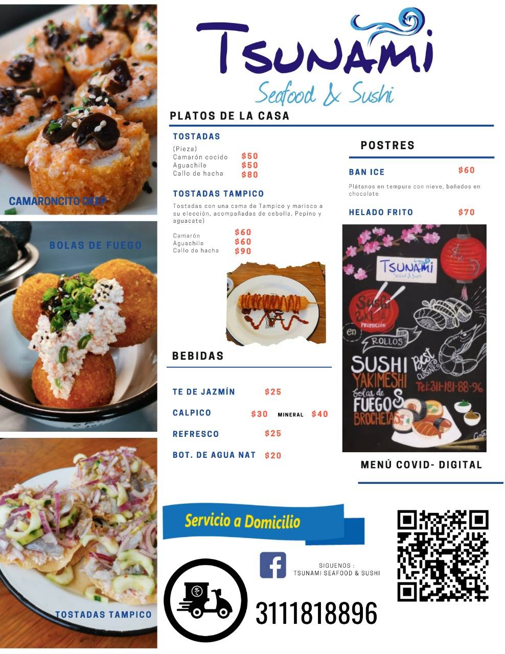 Menu at Tsunami Seafood & Sushi restaurant, Tepic