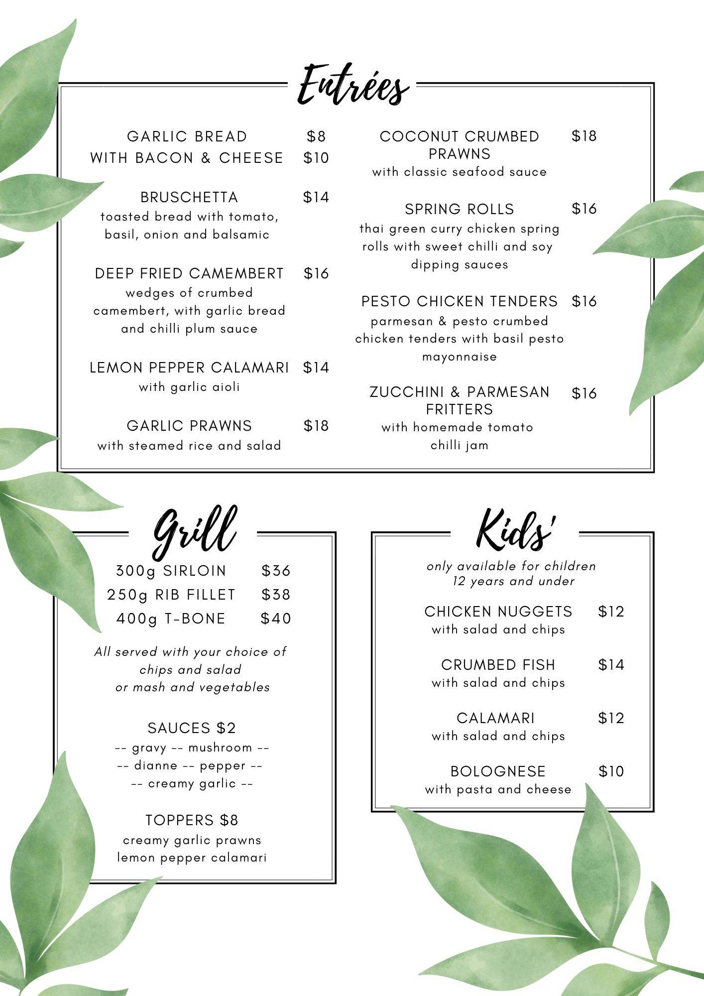 Menu at Tully Motel & Plantations Restaurant, Tully