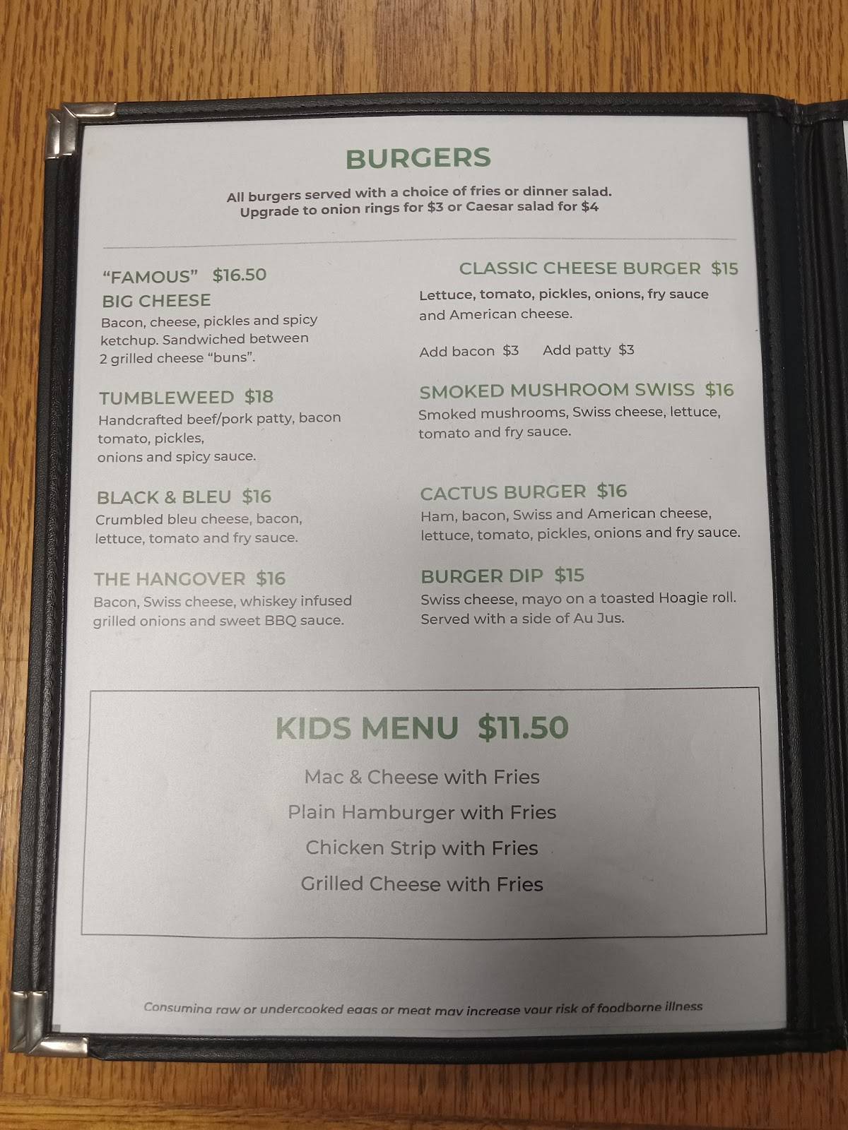 Menu at Tumbleweeds Bar And Grill, Desert Aire