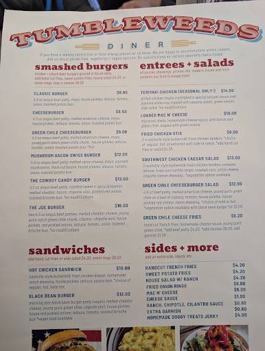 Menu at Tumbleweeds Diner restaurant, Magdalena