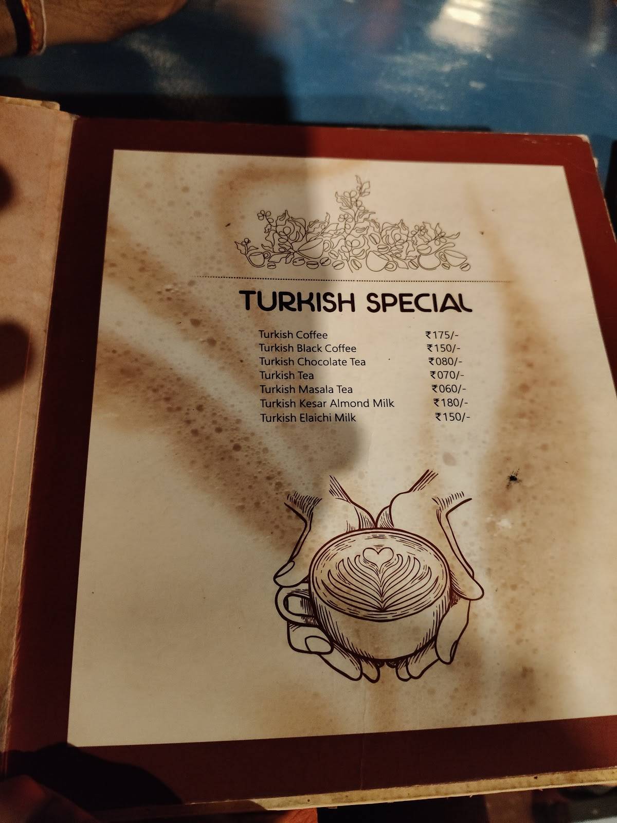 Menu at Turkish Cafe, Ahmedabad