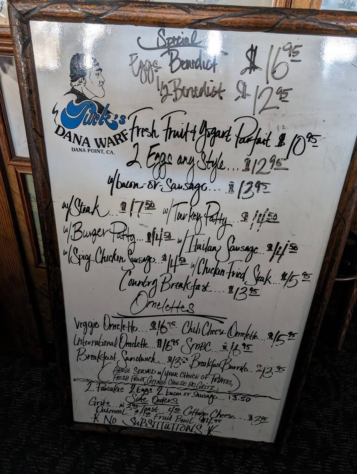 Menu at Turk's Restaurant, Dana Point
