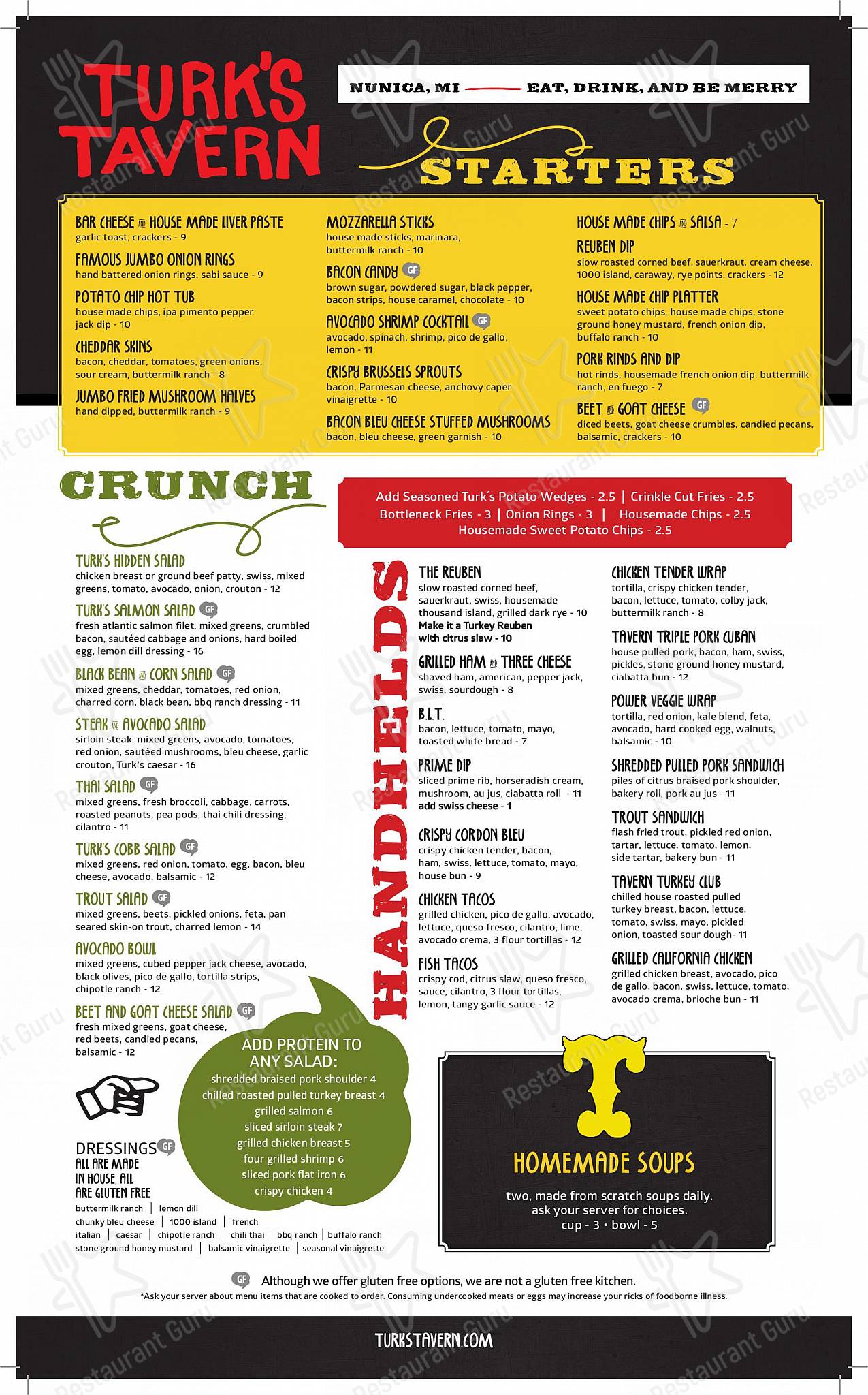 Menu at Turk's Tavern restaurant, Nunica