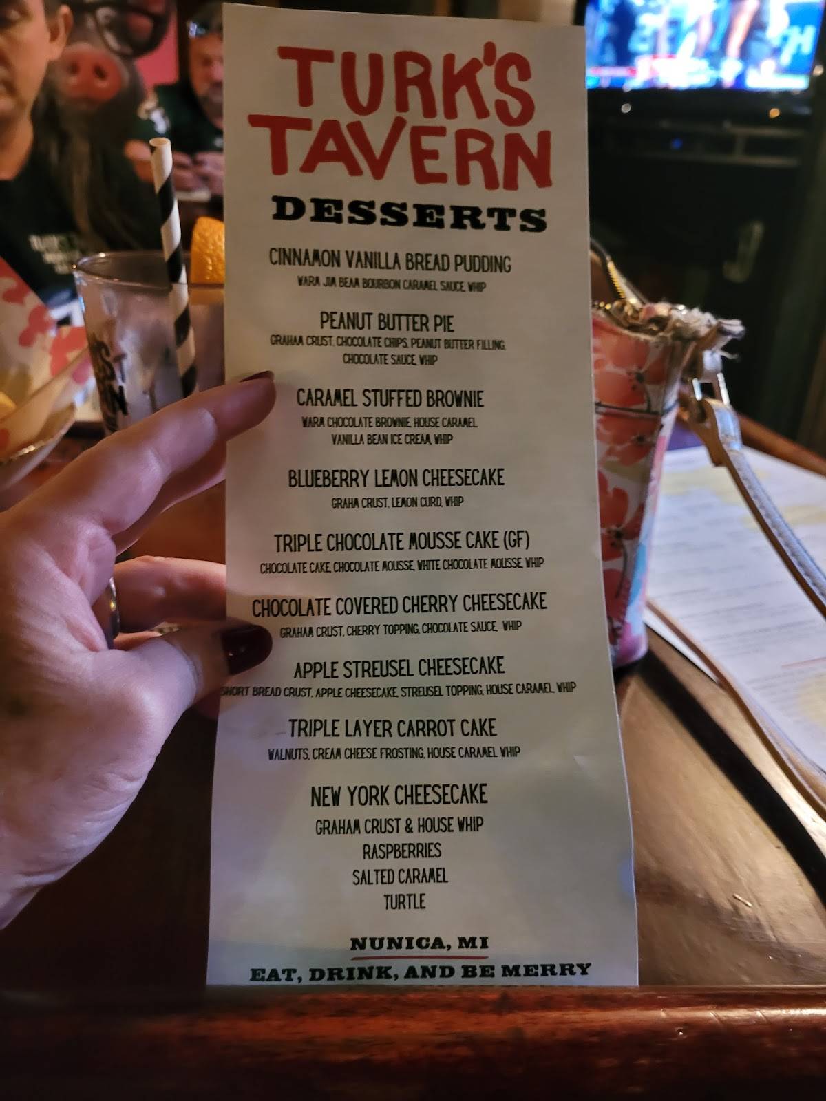 Menu at Turk's Tavern restaurant, Nunica