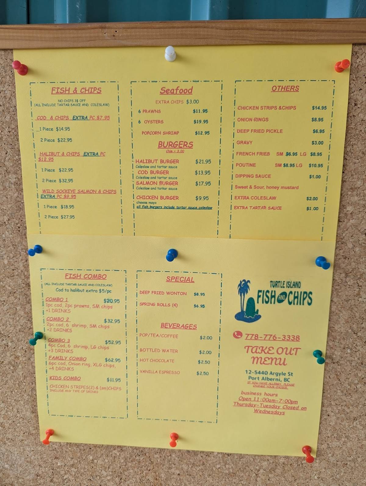 Menu at Turtle Island Fish & Chips restaurant, Port Alberni, Argyle St ...