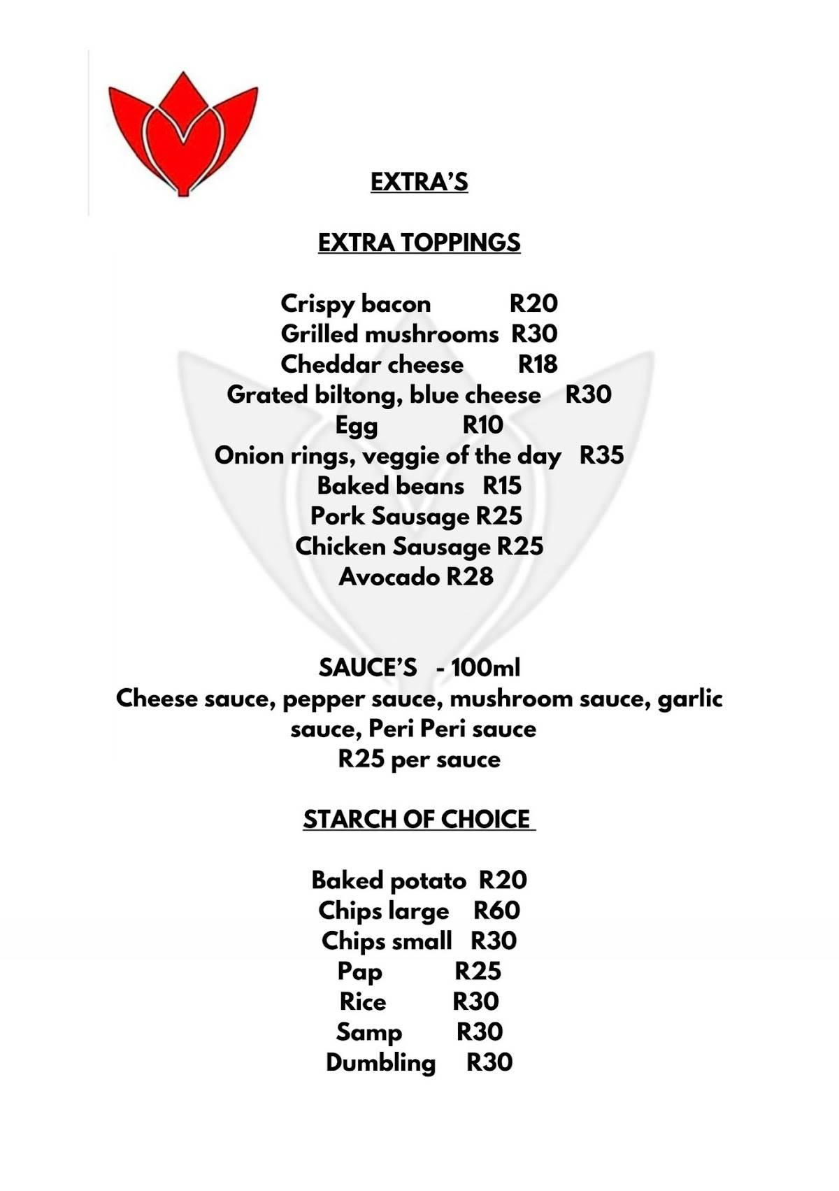 Menu at Tuscan Place Restaurant, Polokwane