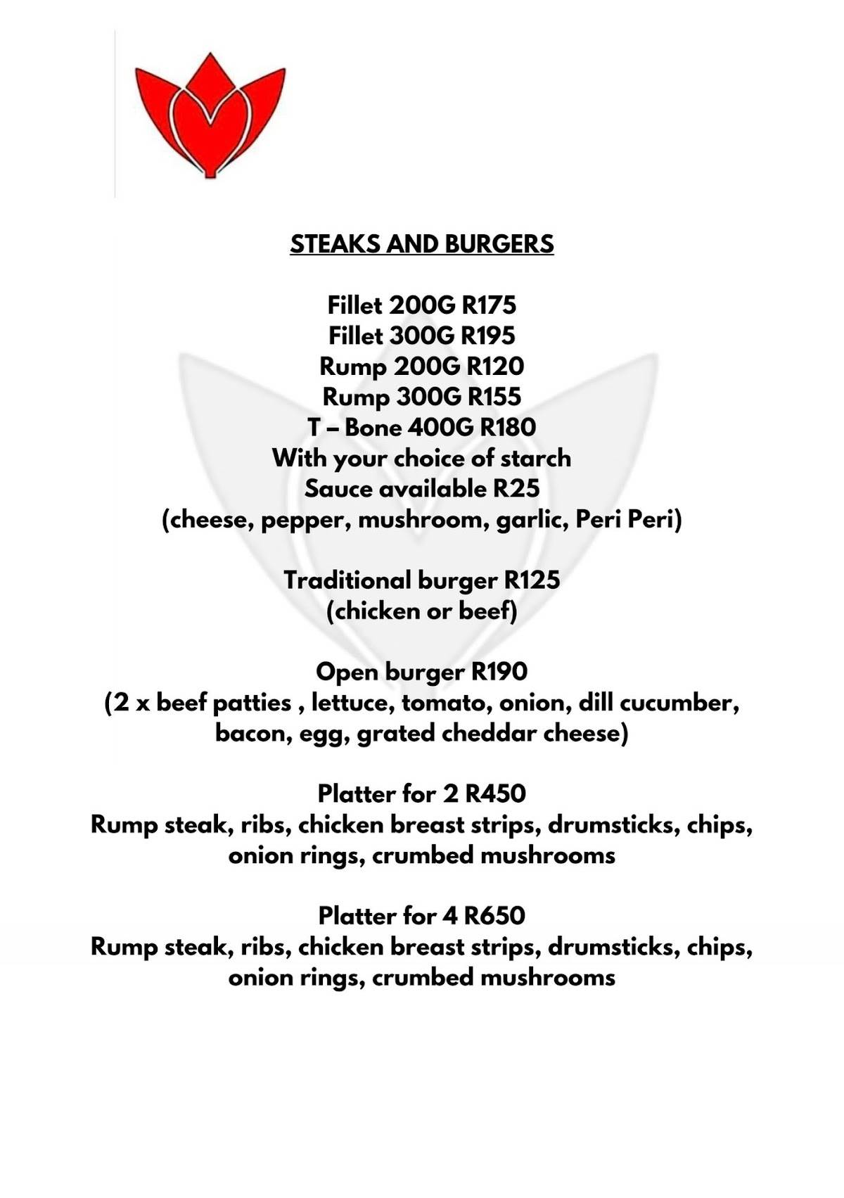 Menu at Tuscan Place Restaurant, Polokwane