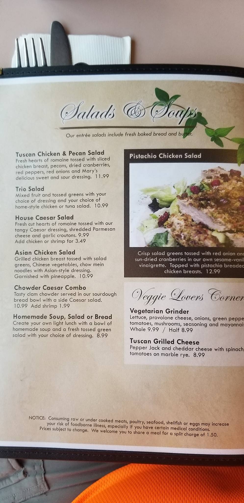 Menu at Tuscany at Des Moines Creek restaurant, Des Moines