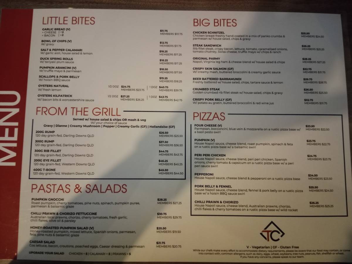Menu at Twin City Hotel pub & bar, Thuringowa Central