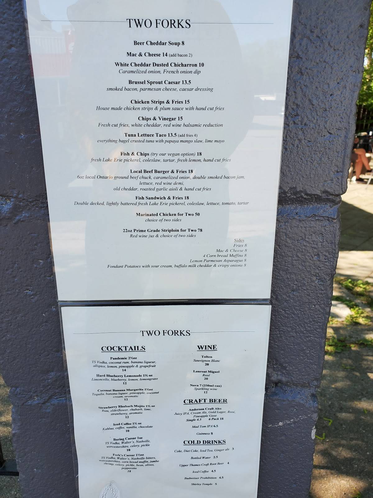 Menu at Two Forks pub & bar, Port Stanley