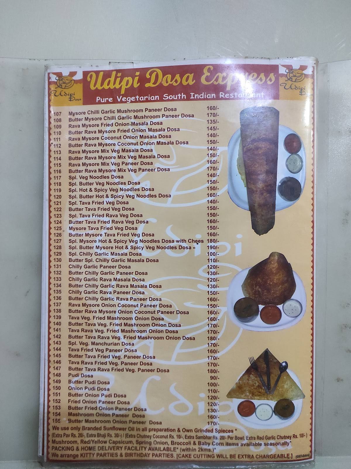 Menu at Udipi Dosa South Indian Restaurant, Meerut