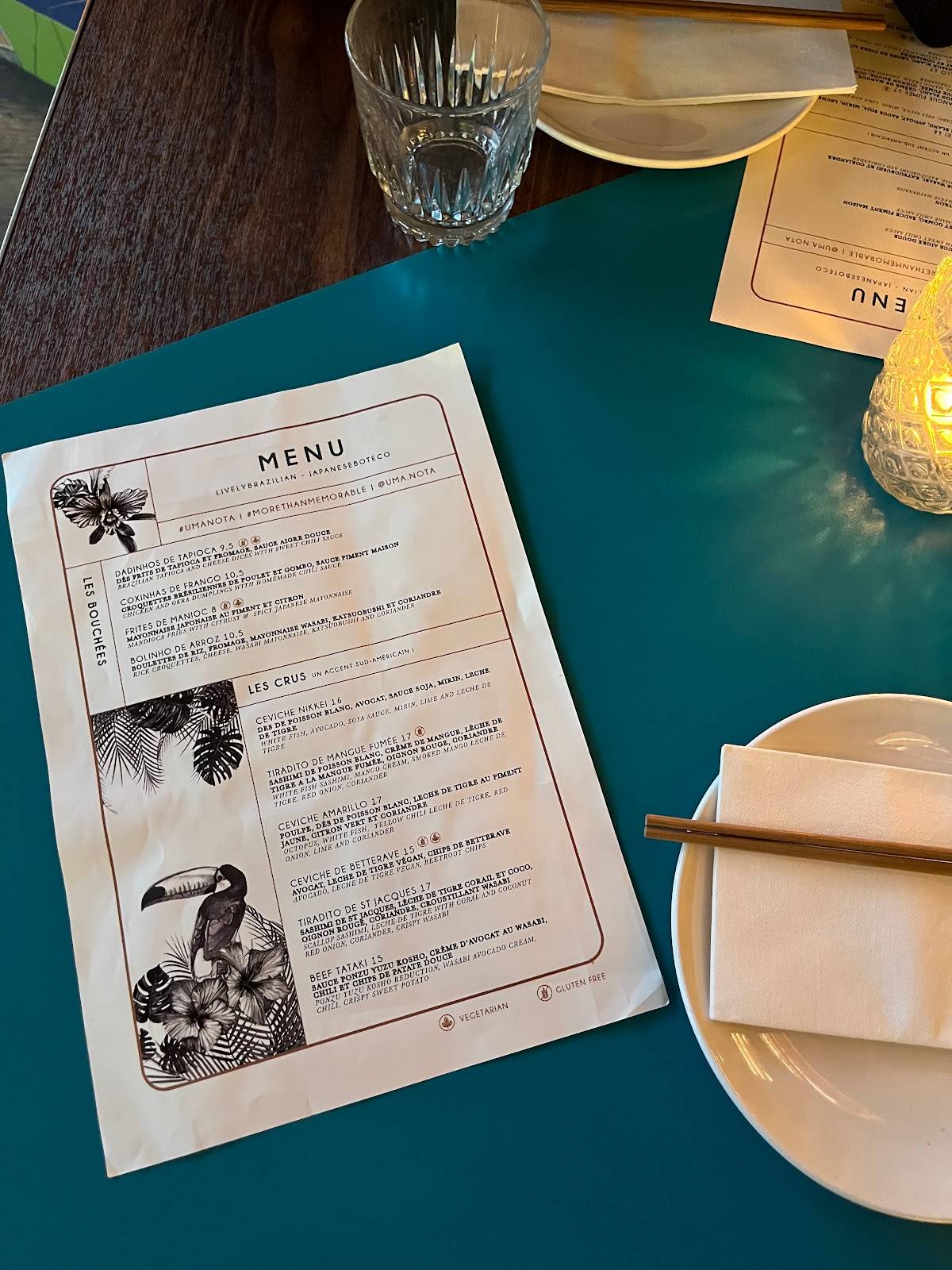 Menu at Uma Nota restaurant, Paris, 86 Rue Réaumur