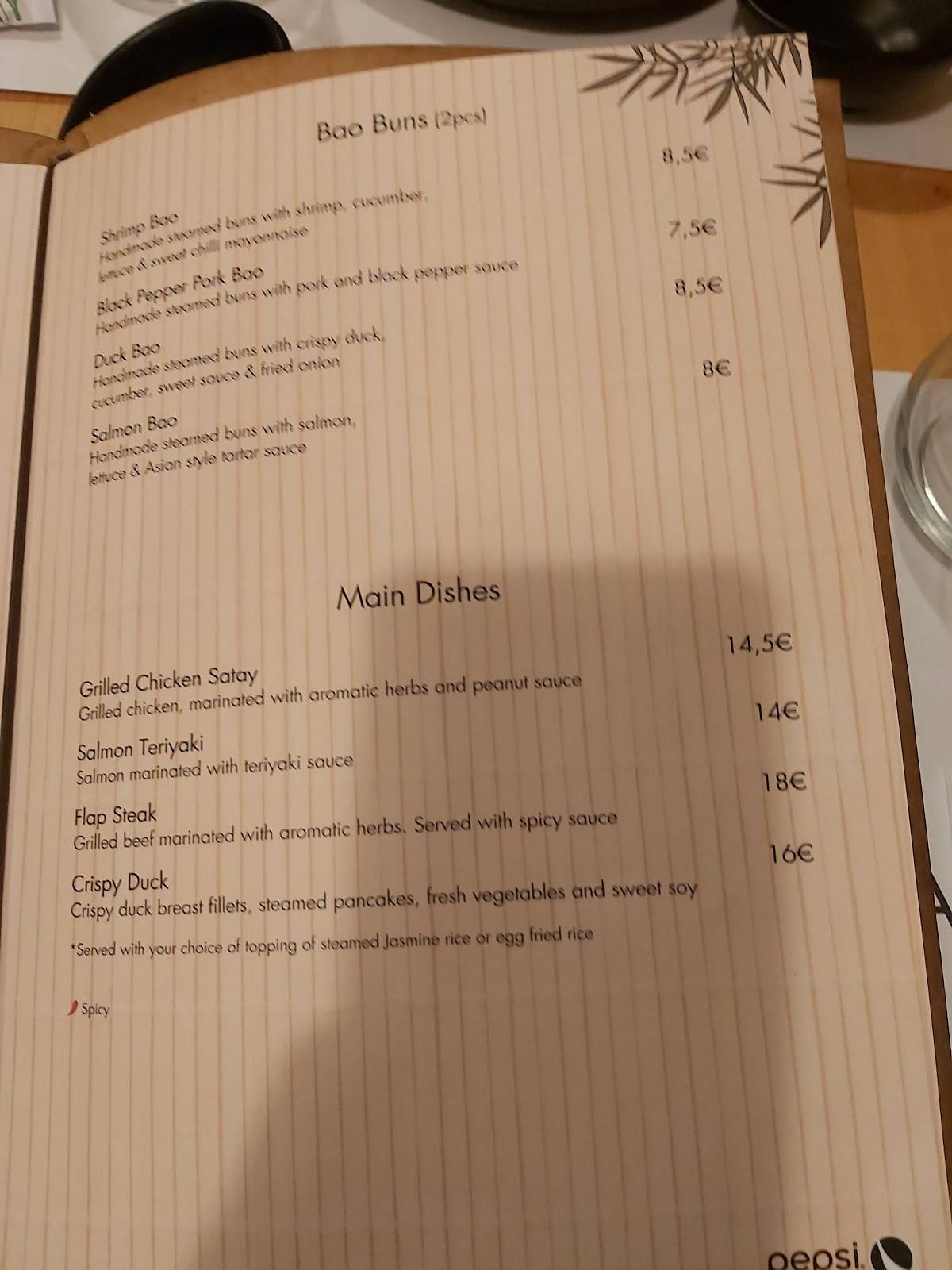 Menu at Umami Panda, Athens