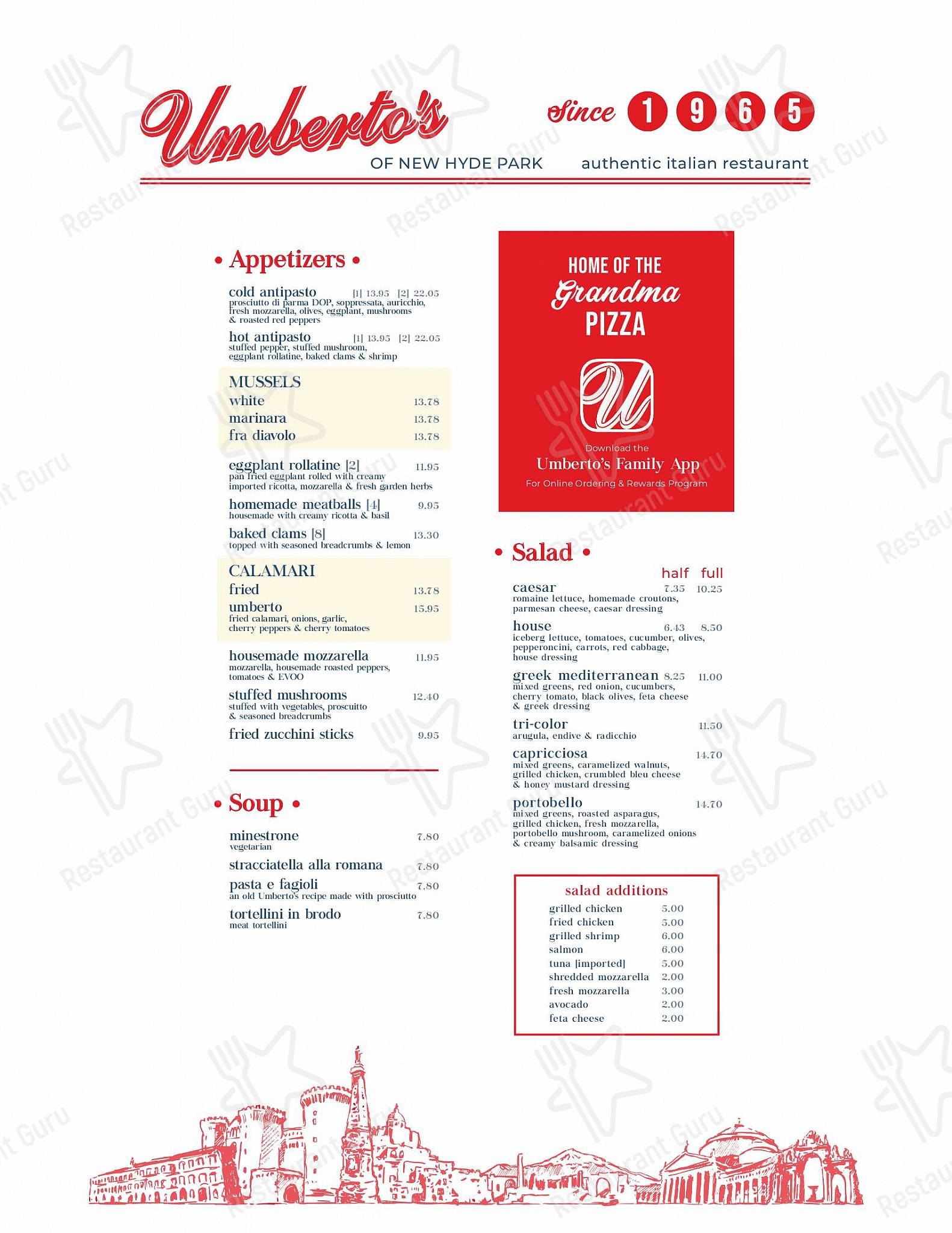 Carta de pizzería Umberto's Of New Hyde Park, New Hyde Park