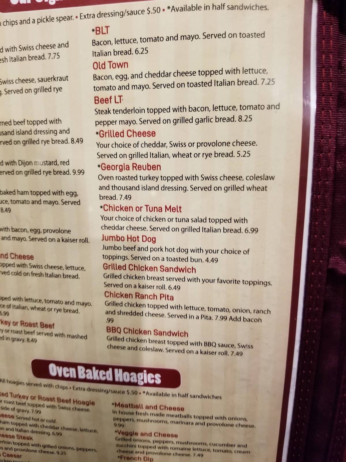 Menu at Uncle Pete's restaurant, Wheeling, 1 Community St