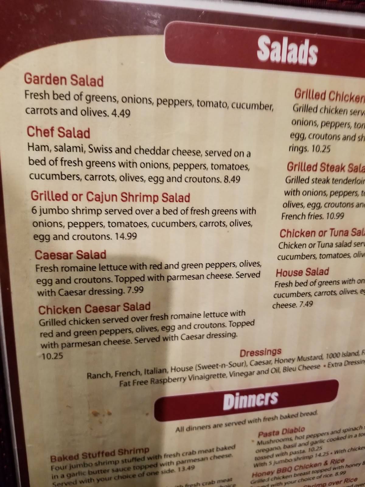 Menu at Uncle Pete's restaurant, Wheeling, 1 Community St