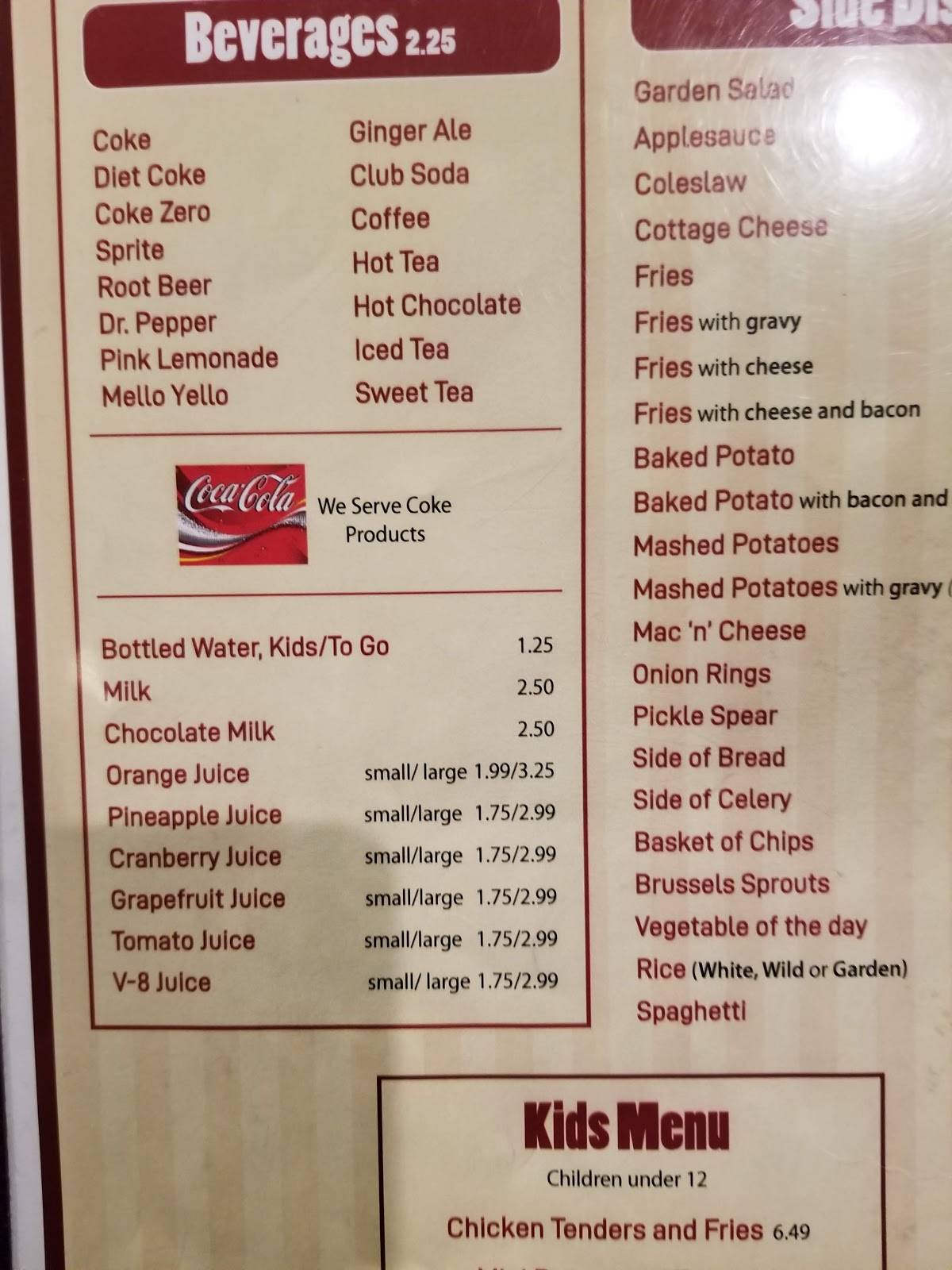 Menu at Uncle Pete's restaurant, Wheeling, 1 Community St