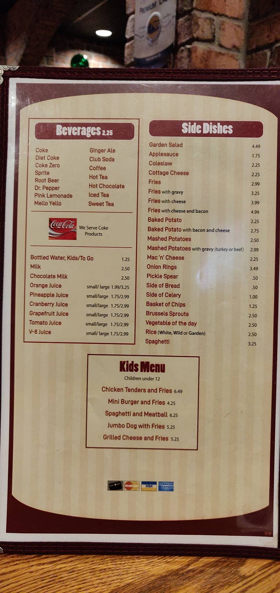 Menu at Uncle Pete's restaurant, Wheeling, 1 Community St