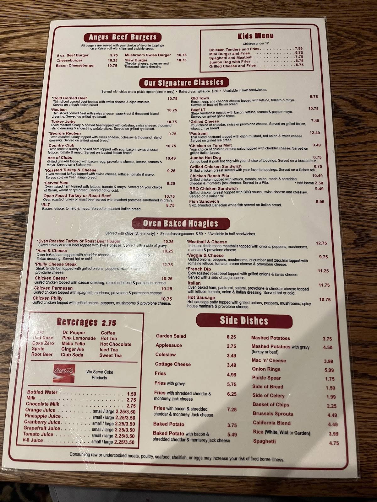 Menu at Uncle Pete's restaurant, Wheeling, 1 Community St