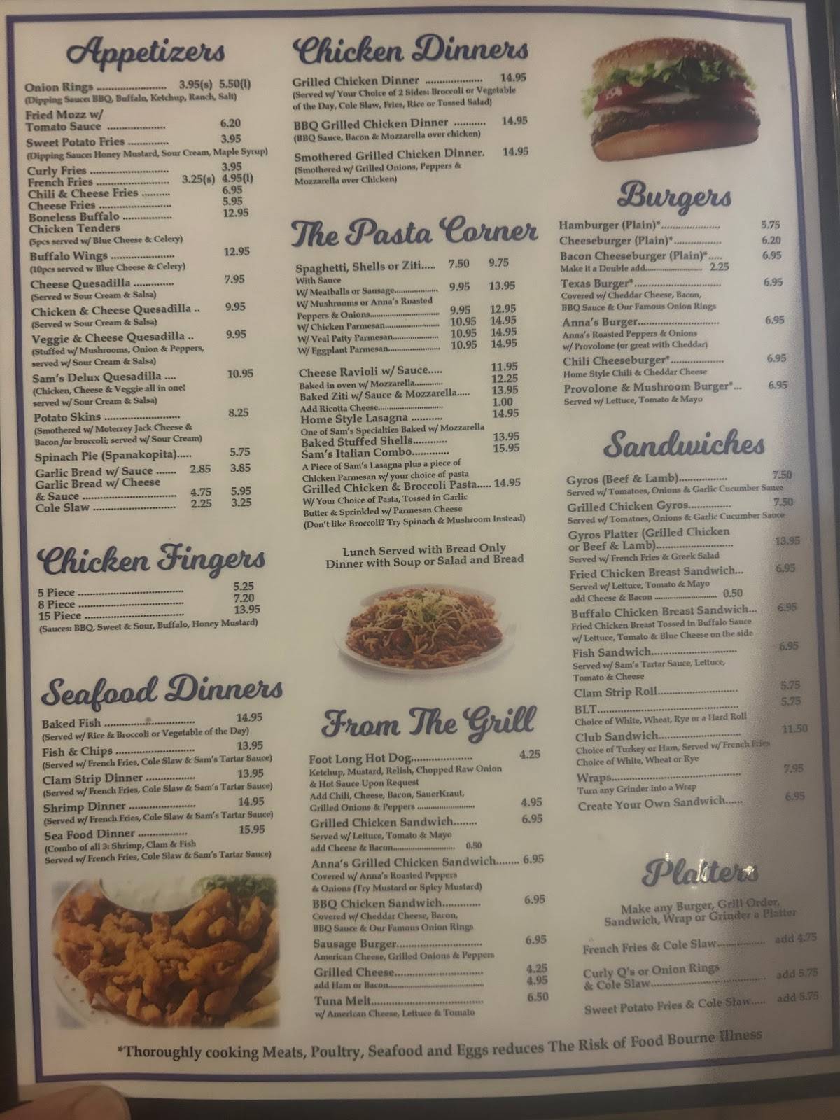Menu at Uncle Sam's Restaurant, Bristol