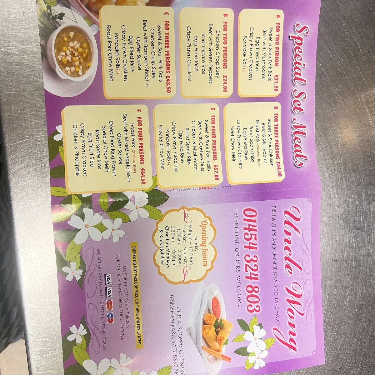 Menu at Uncle Wong restaurant, Yate, Lark Rise