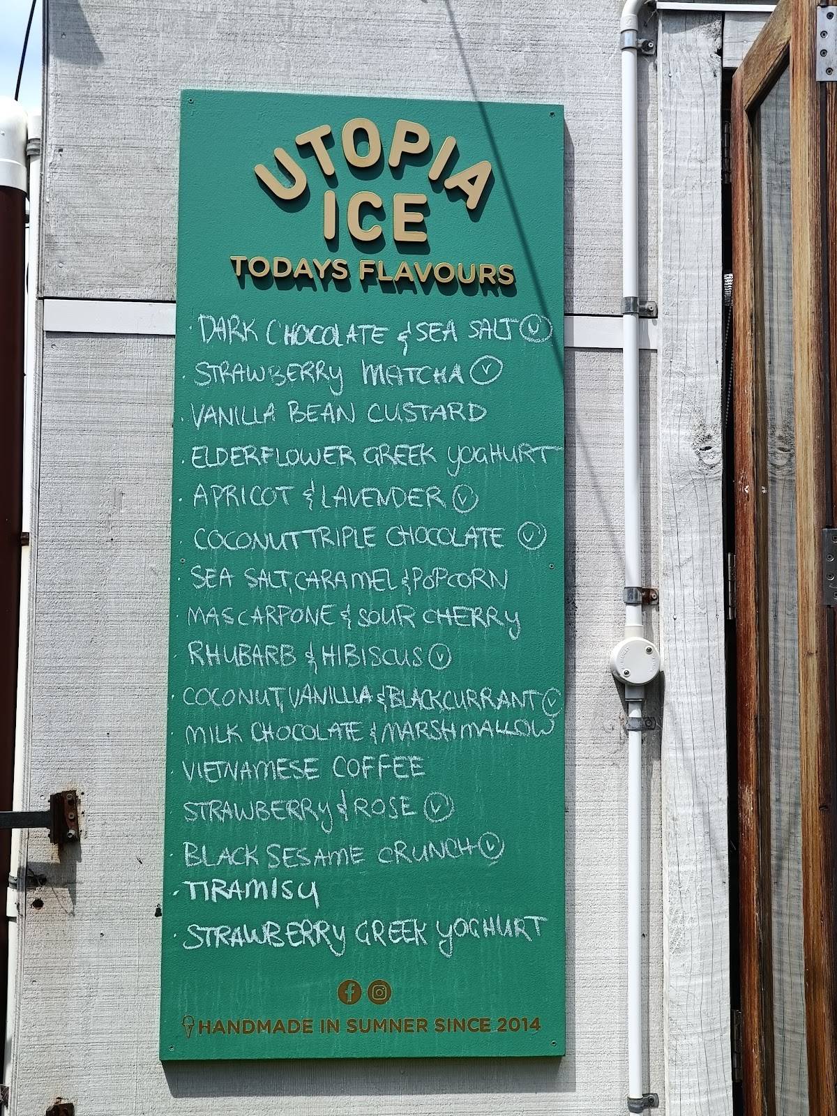 Menu at Utopia Ice Sumner cafe, Christchurch, 15 Wakefield Ave