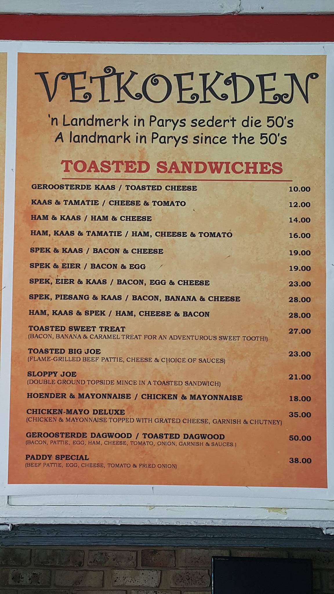 Carta del restaurante VETKOEK DEN, Parys