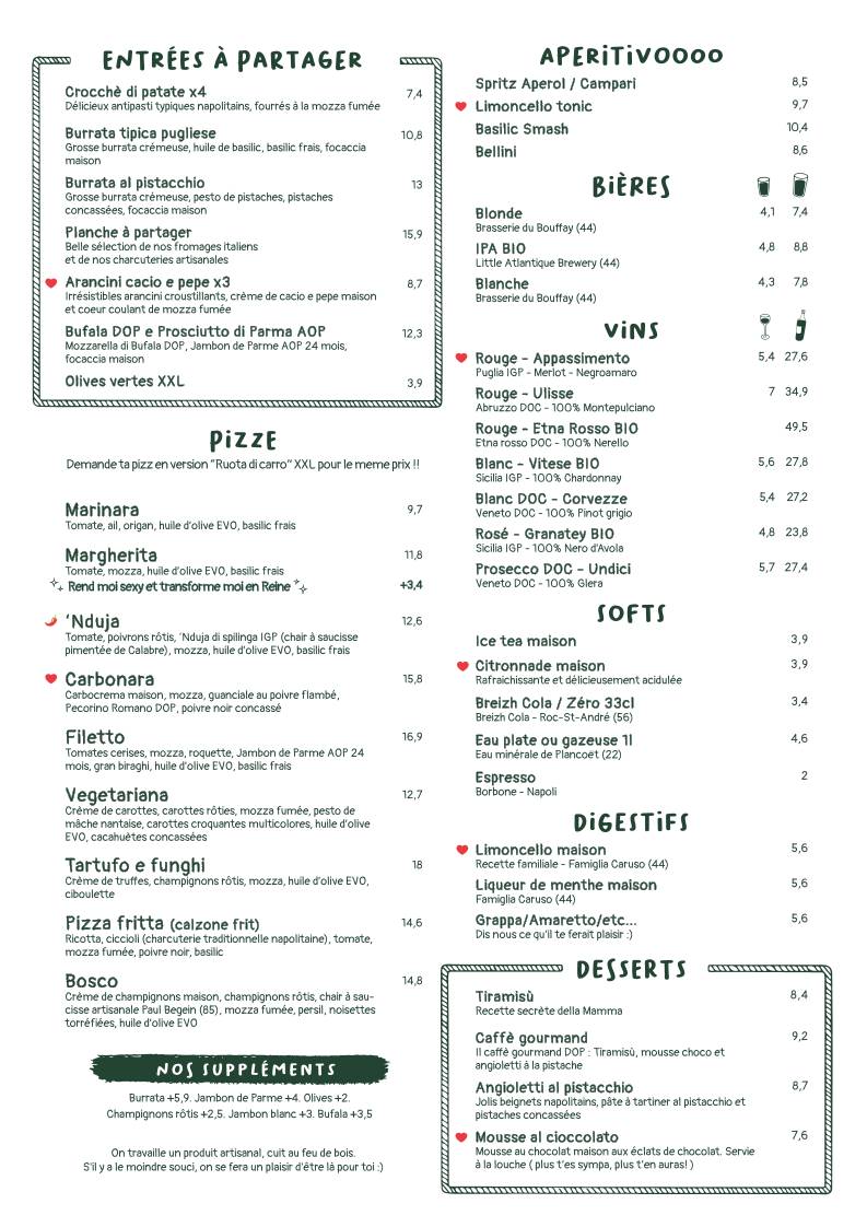 Carta del restaurante VINCENZO, Nantes