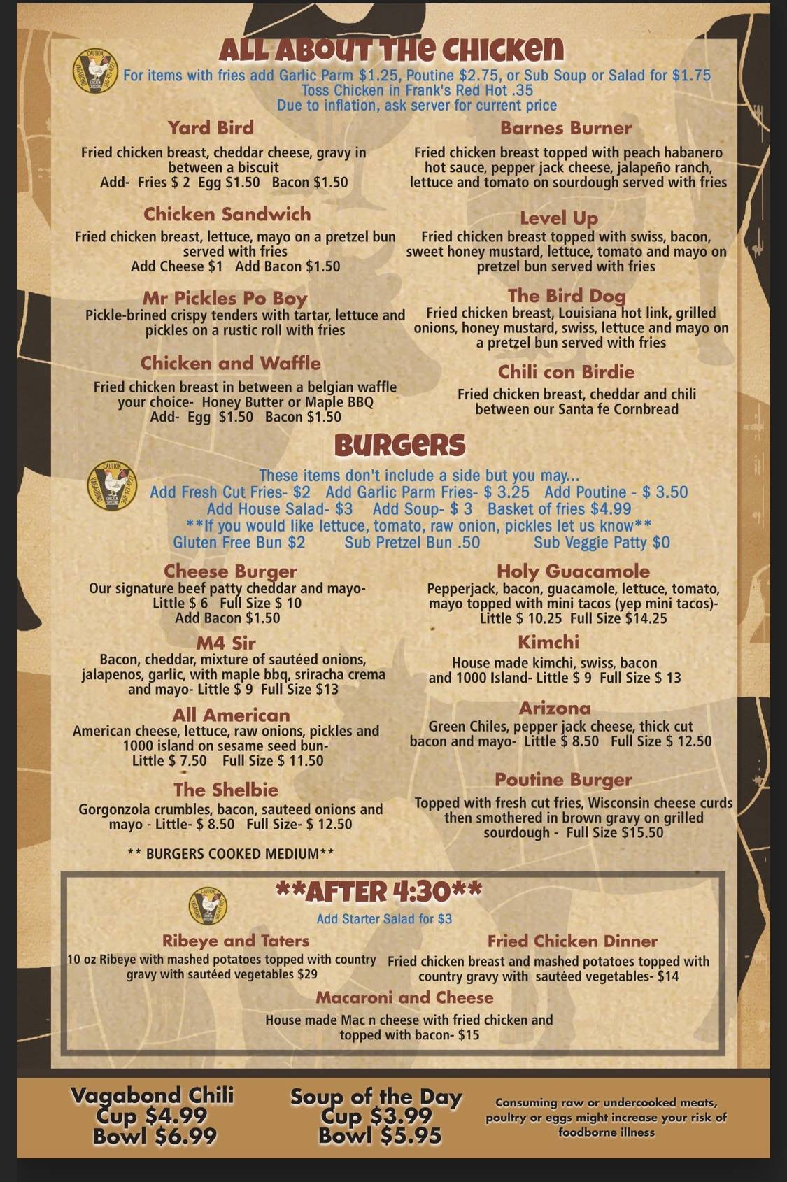 Menu at Vagabond Station restaurant, Anacortes