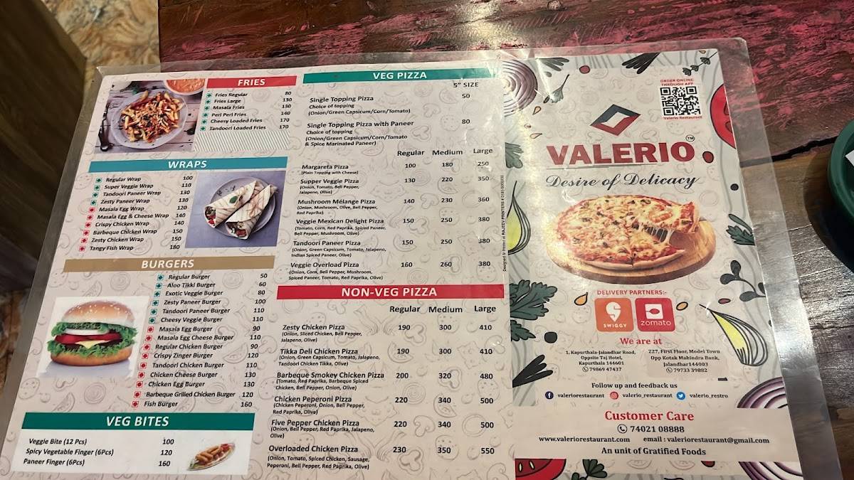 Menu at Valerio Jalandhar, Jalandhar