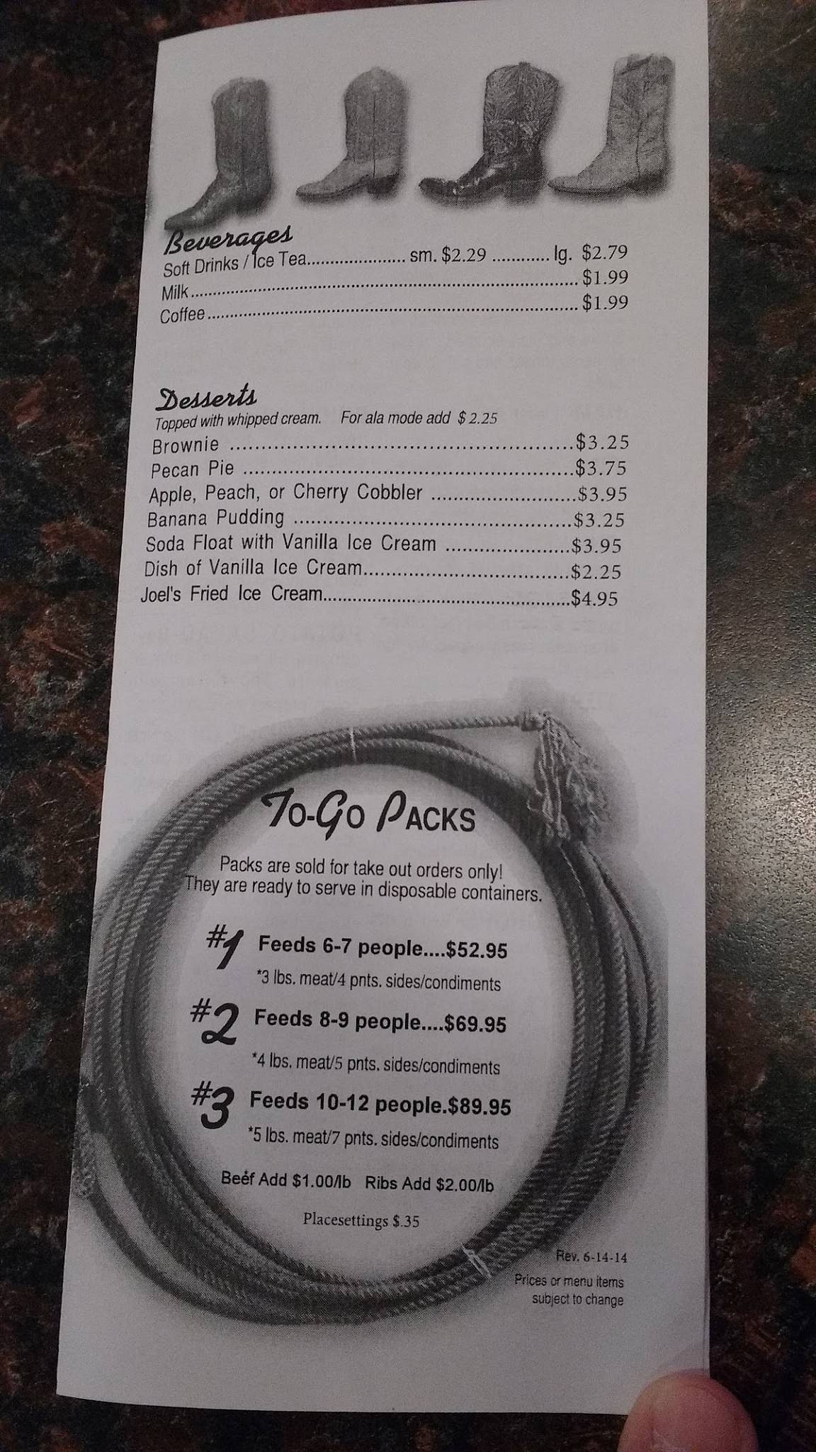 Menu at Valley Ranch Grill & Barbeque, Houston