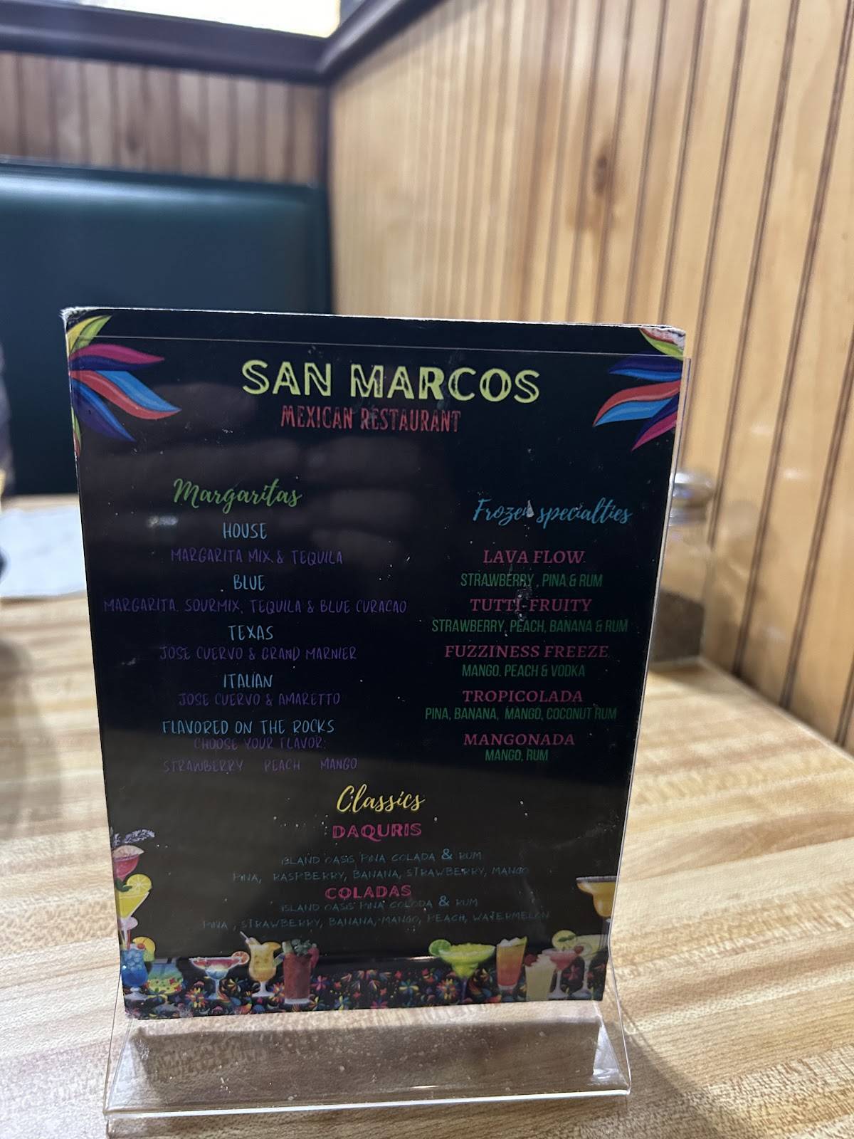 Menu at San Marcos Mexican Restaurant, Valley