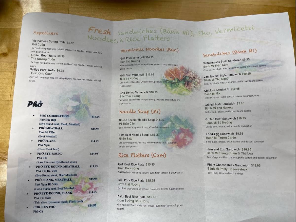 Menu at Van Vietnamese Cuisine restaurant, Hilo