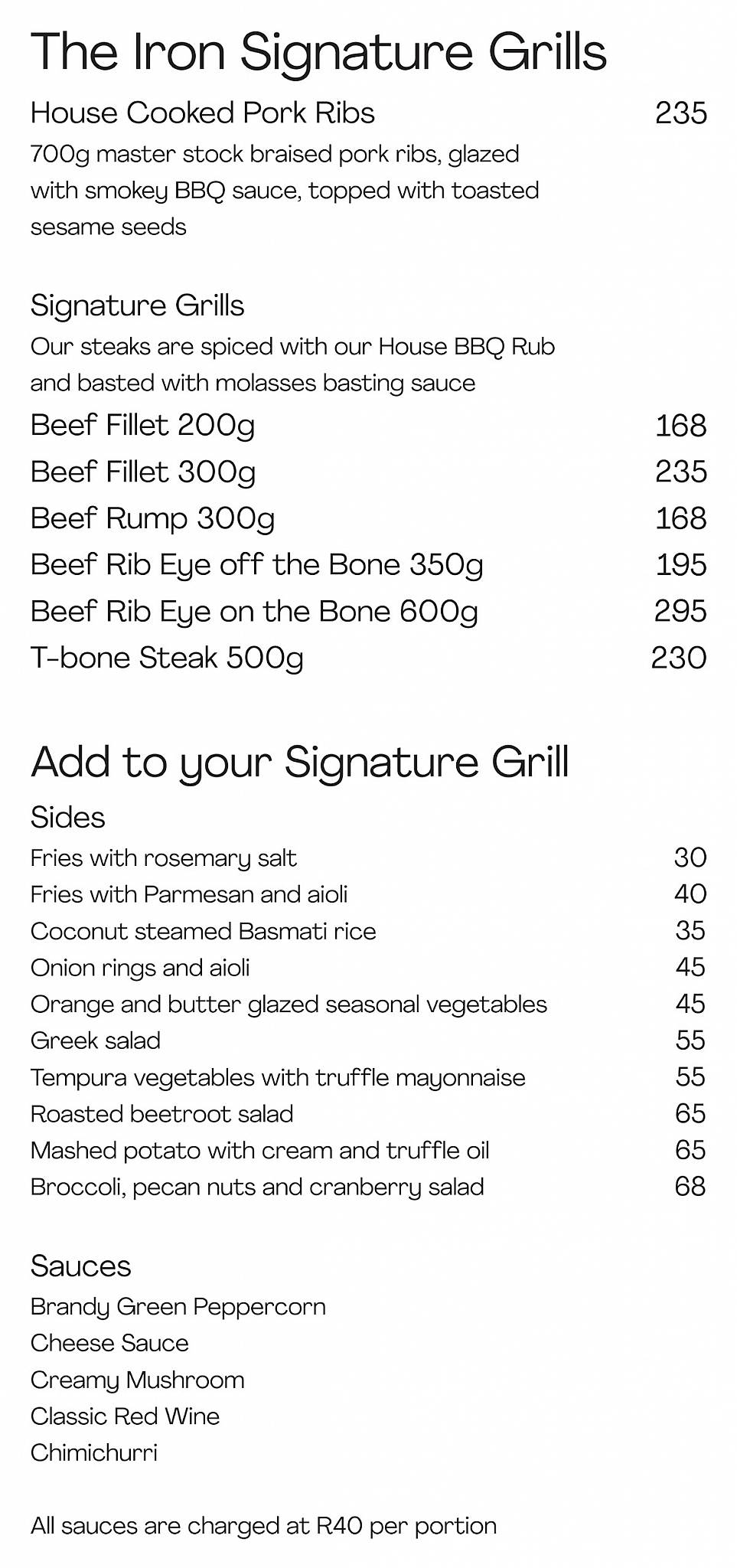 Menu at The Iron Restaurant, Vanderbijlpark, Emfuleni Golf course