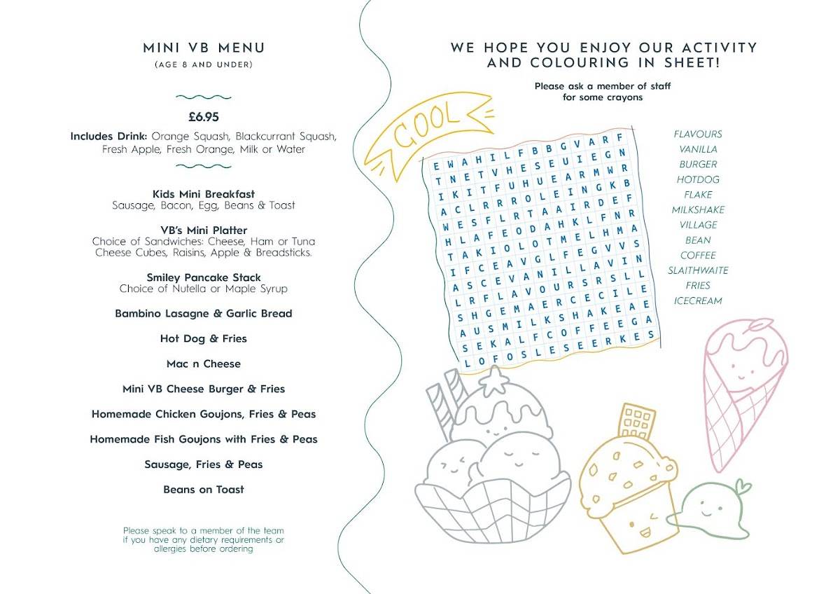 Menu at Vanilla Bean cafe, Huddersfield