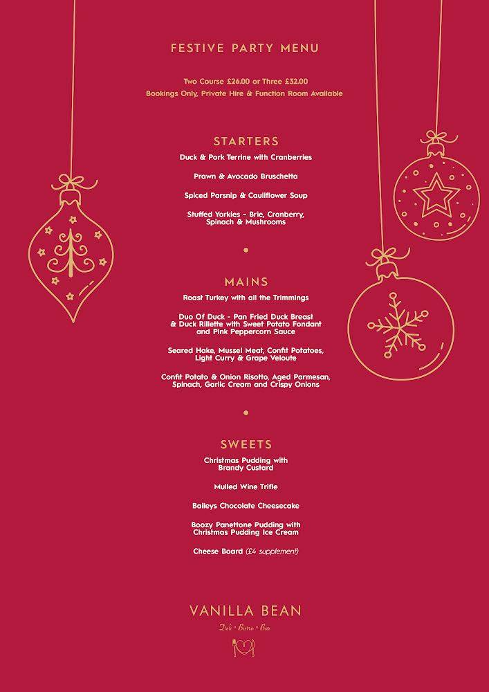 Menu at Vanilla Bean cafe, Huddersfield