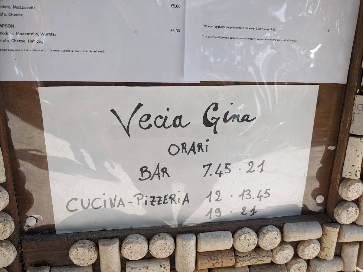 Menu da Vecia Gina caffè bar, Venezia
