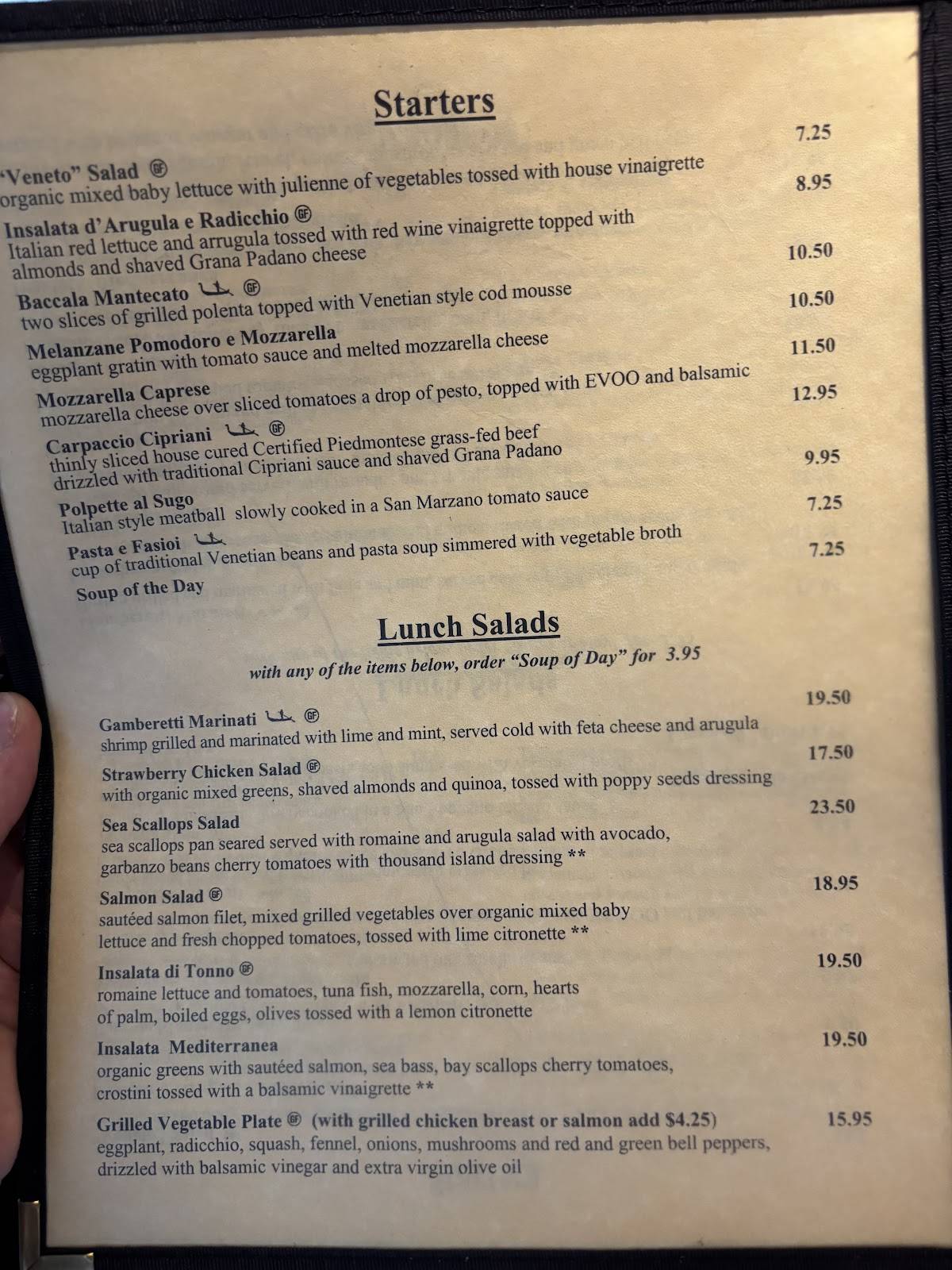 Menu at Veneto Trattoria restaurant, Scottsdale, N Scottsdale Rd