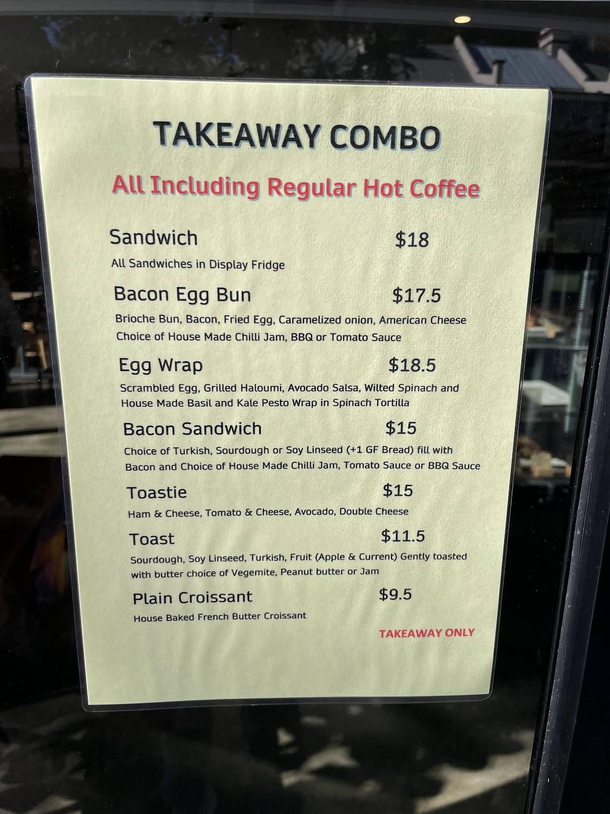 Menu at Venn Cafe, North Sydney