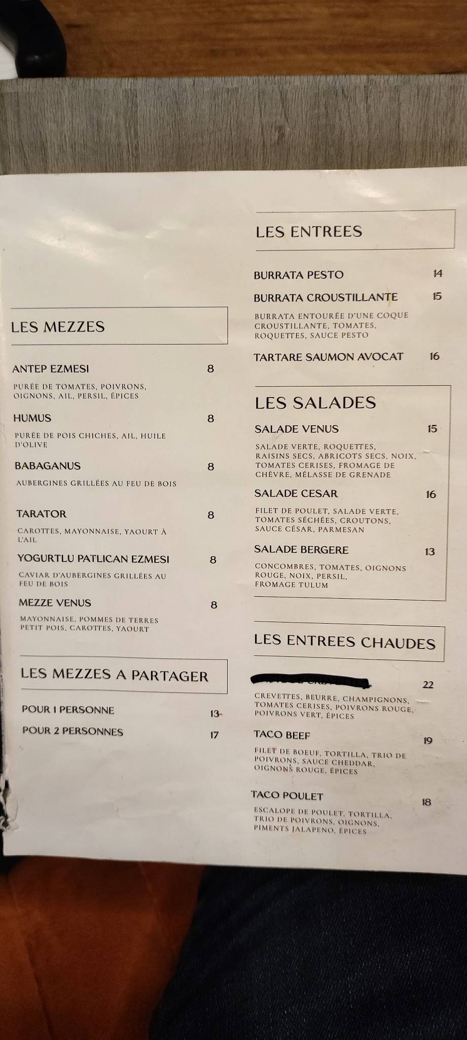 Menu at Venus Steakhouse, Les Pavillons-sous-Bois