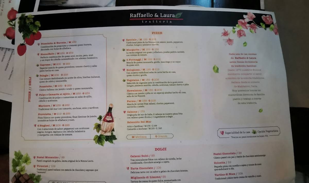 Carta del restaurante Raffaello & Laura, Trattoria, Veracruz