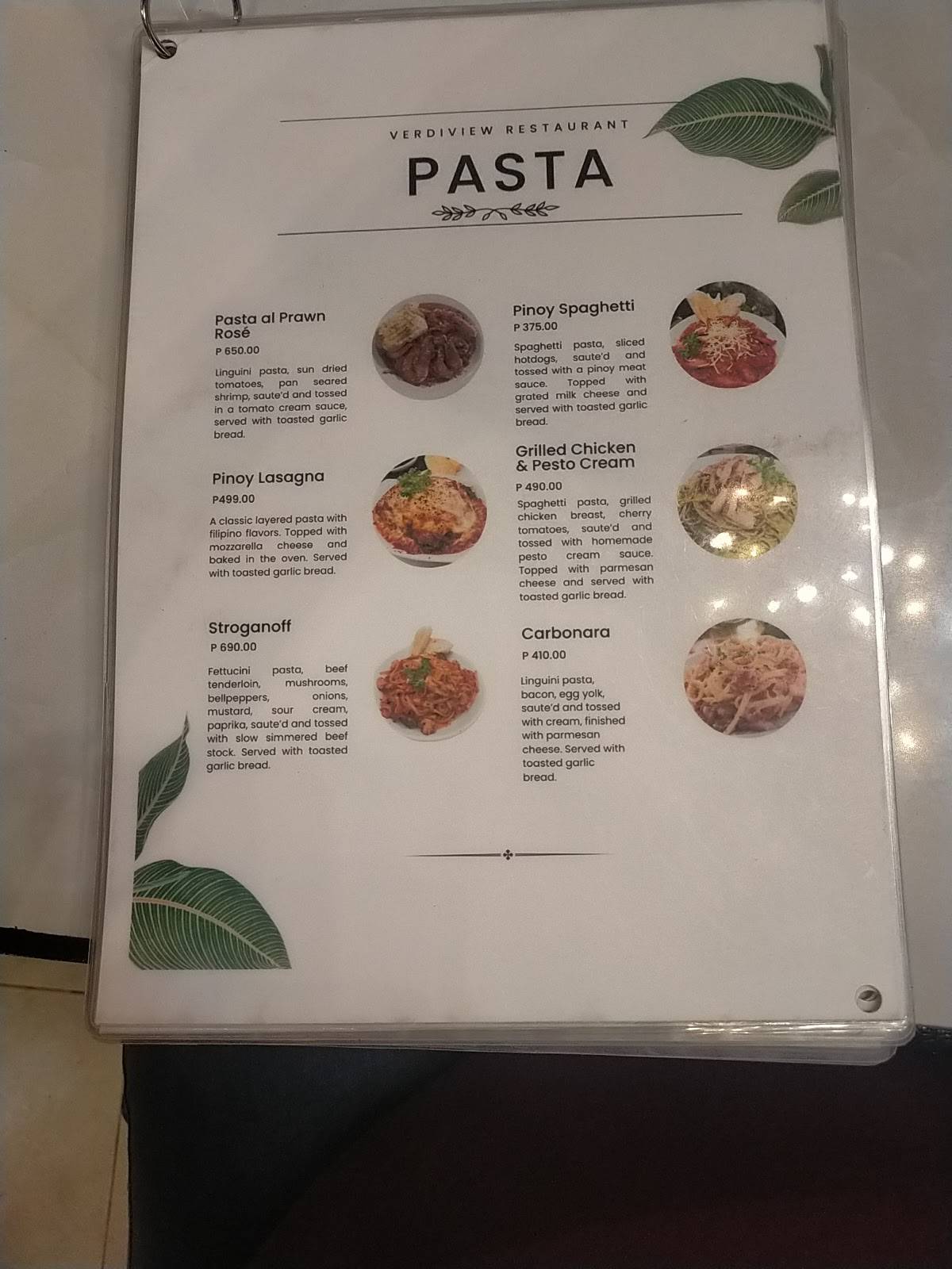 Menu at Verdiview Restaurant, Alfonso