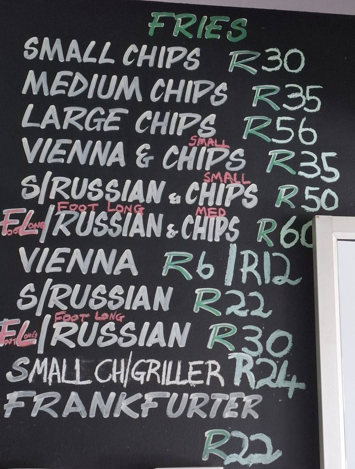 Menu at Vetkoek Paleis restaurant, Roodepoort, 37A Anstruther St
