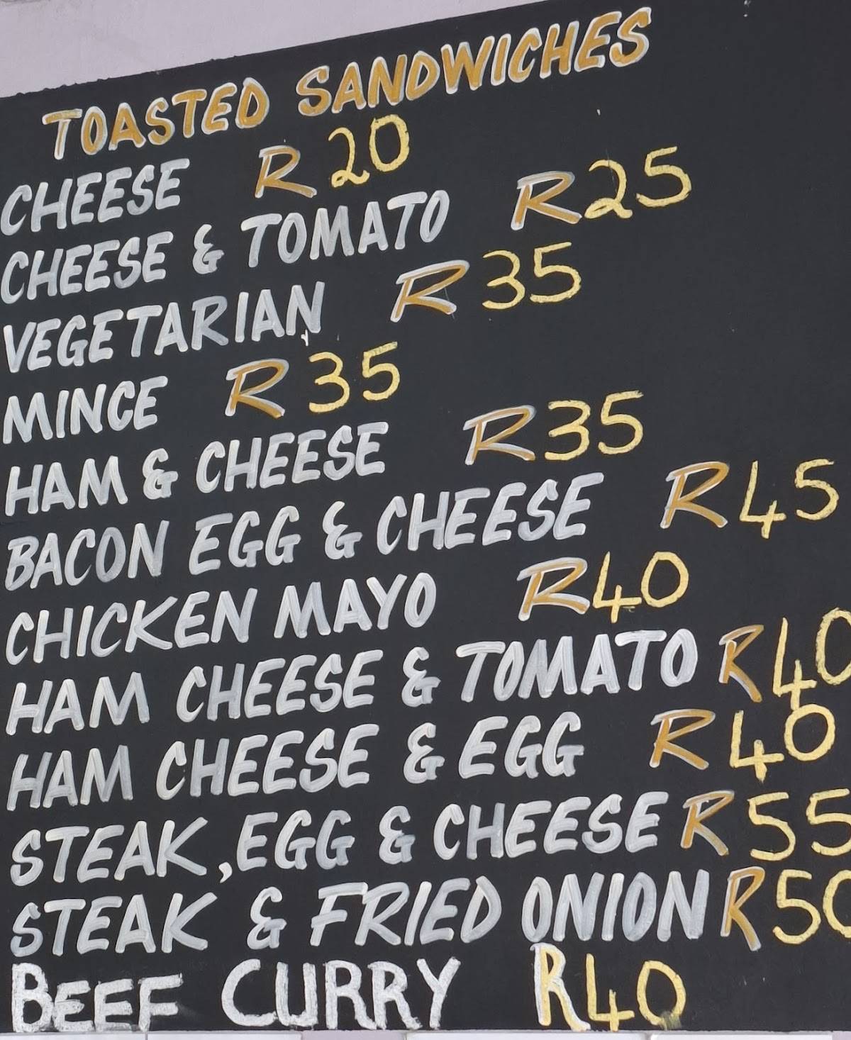 Menu at Vetkoek Paleis restaurant, Roodepoort, 37A Anstruther St