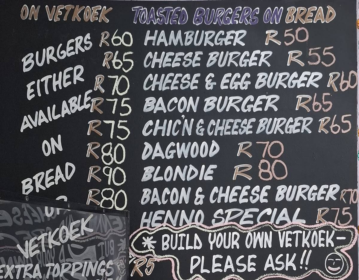 Menu at Vetkoek Paleis restaurant, Roodepoort, 37A Anstruther St
