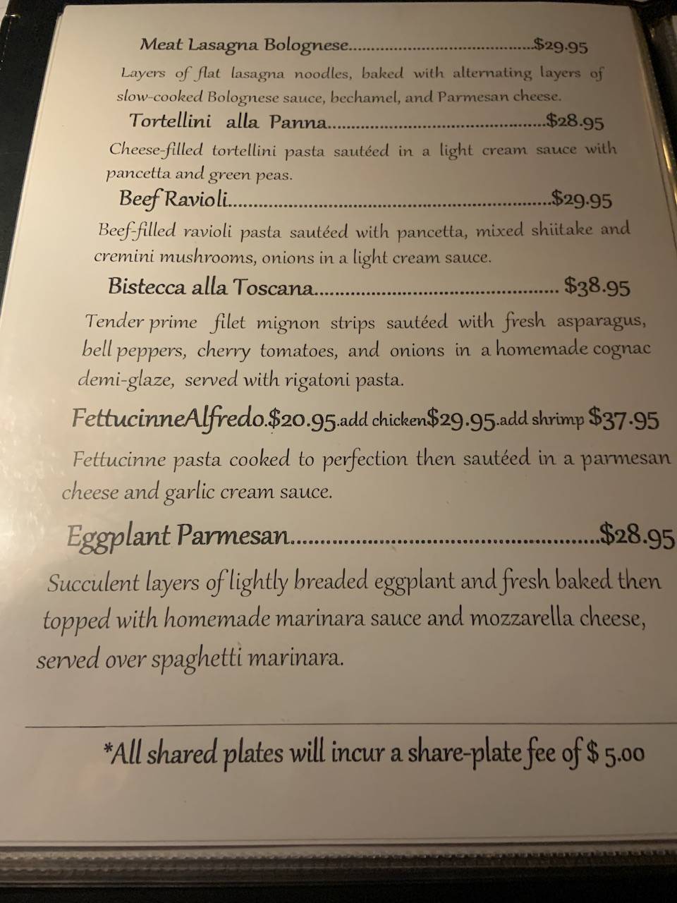 Menu at Via Roma Italian Restaurant, Hot Springs