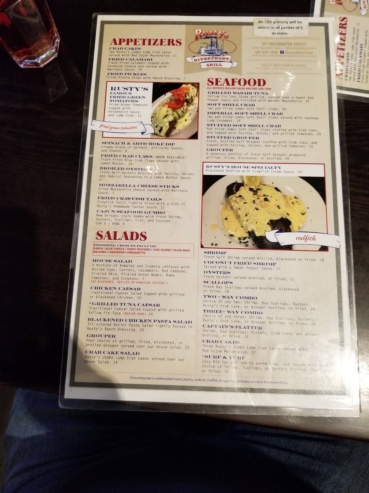 Menu at Rusty's Riverfront Grill restaurant, Vicksburg
