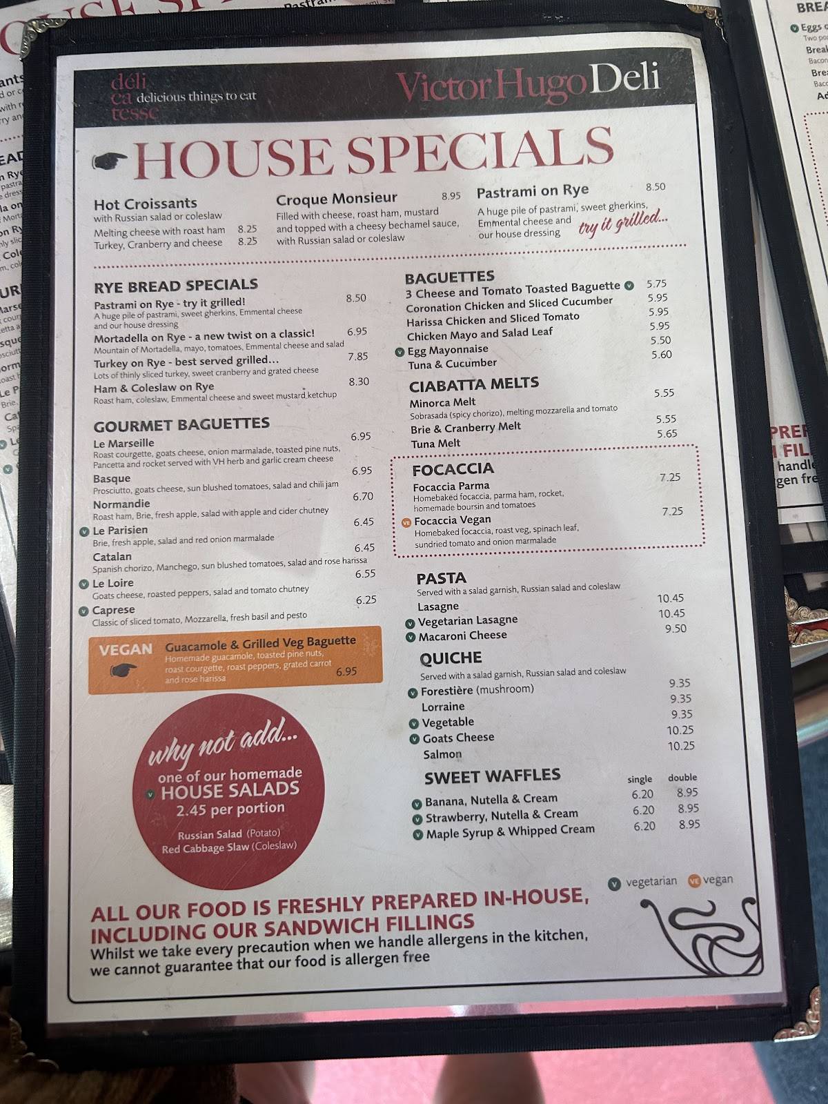Menu at Victor Hugo Deli - The Meadows cafe, Edinburgh, 26/27 Melville ...
